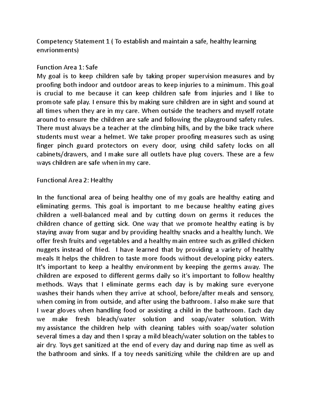 Competency Statement 1: Ensuring Safe and Healthy Learning Environments ...