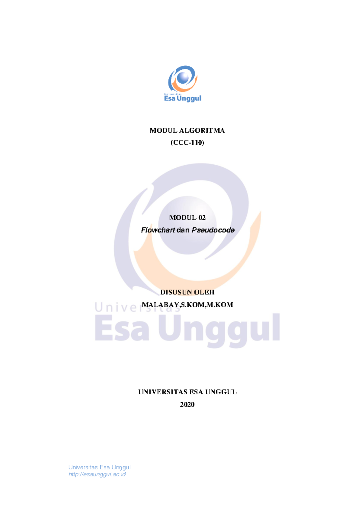 Modul Algoritma 02: Flowchart dan Pseudocode - Universitas Esa Unggul ...