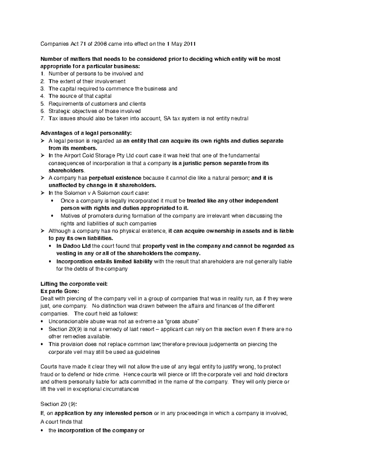 Business Entities: Section 77 Liabilities of Directors & Officers - Studocu