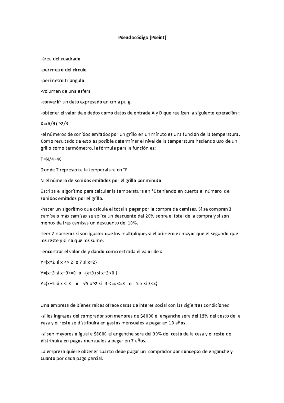 Algoritmos de Pseudocódigo en Pseint para Cálculos Varios - Ejercicios ...