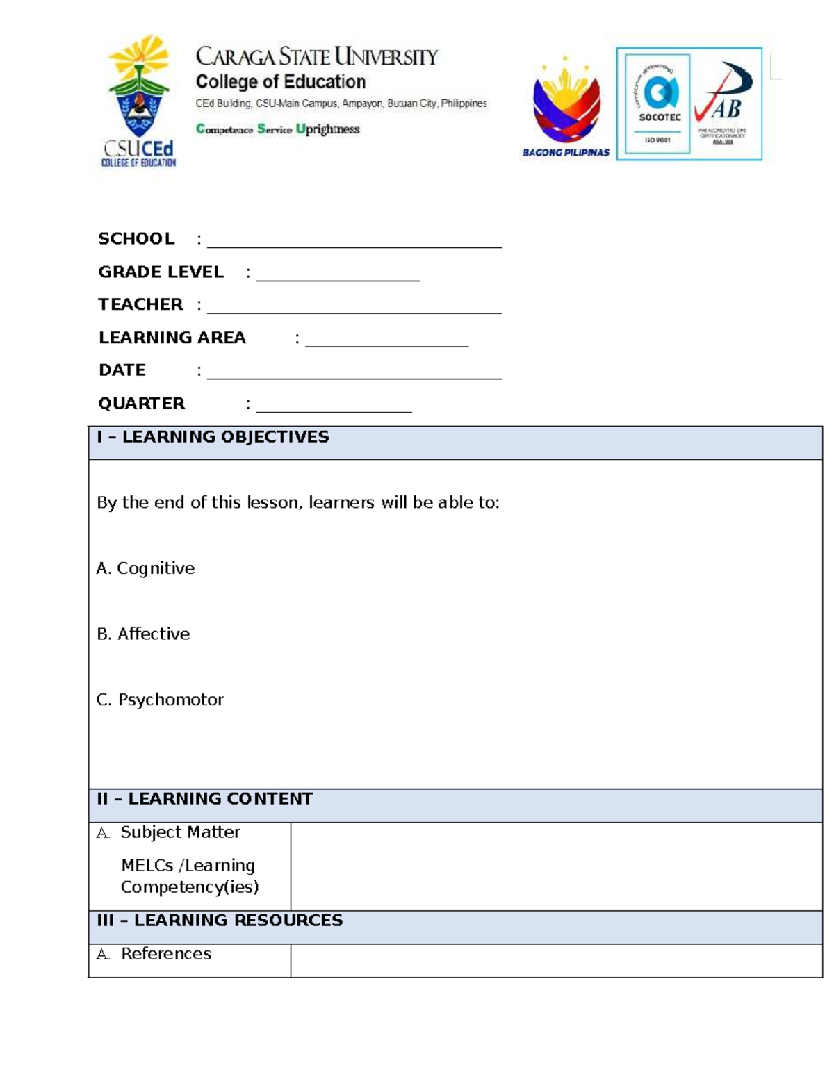 DLP 4As Template F - Mathematics Lesson Plan Overview - Studocu