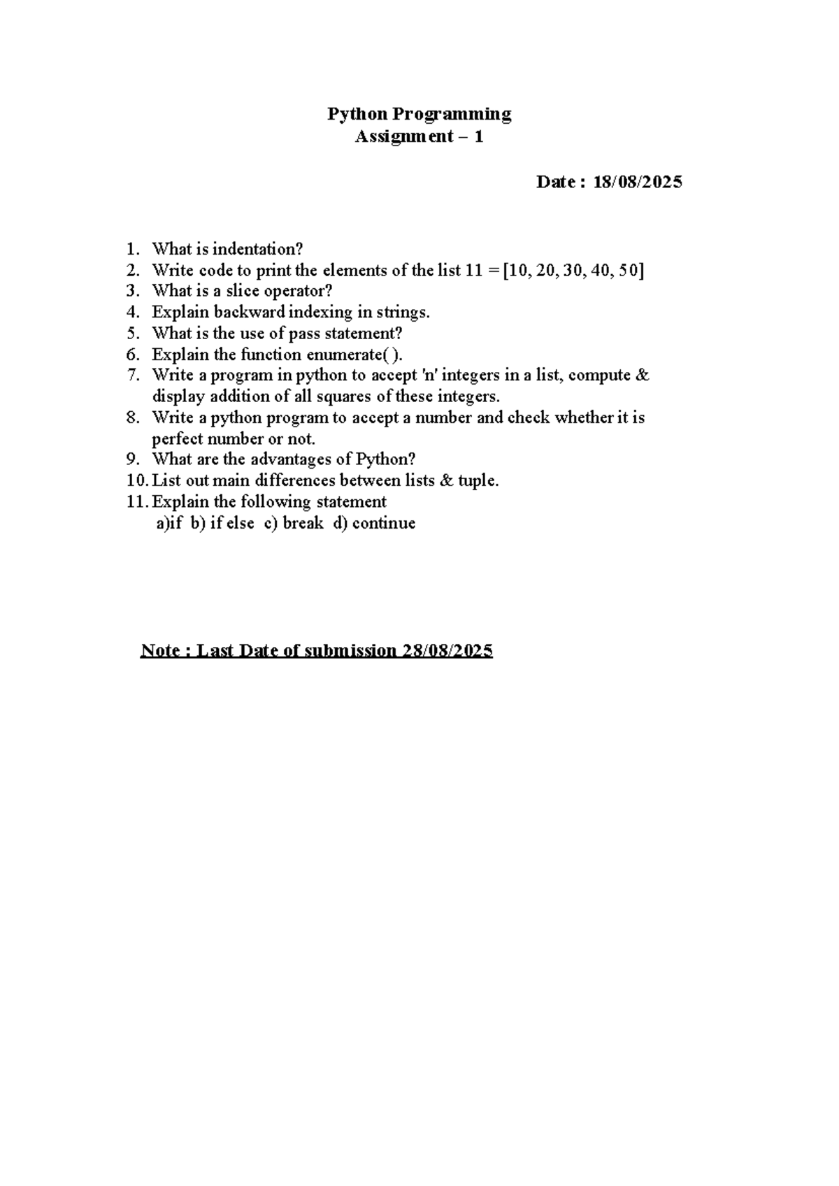 Python Programming - SLIP Assignment 1: Key Concepts & Exercises - Studocu