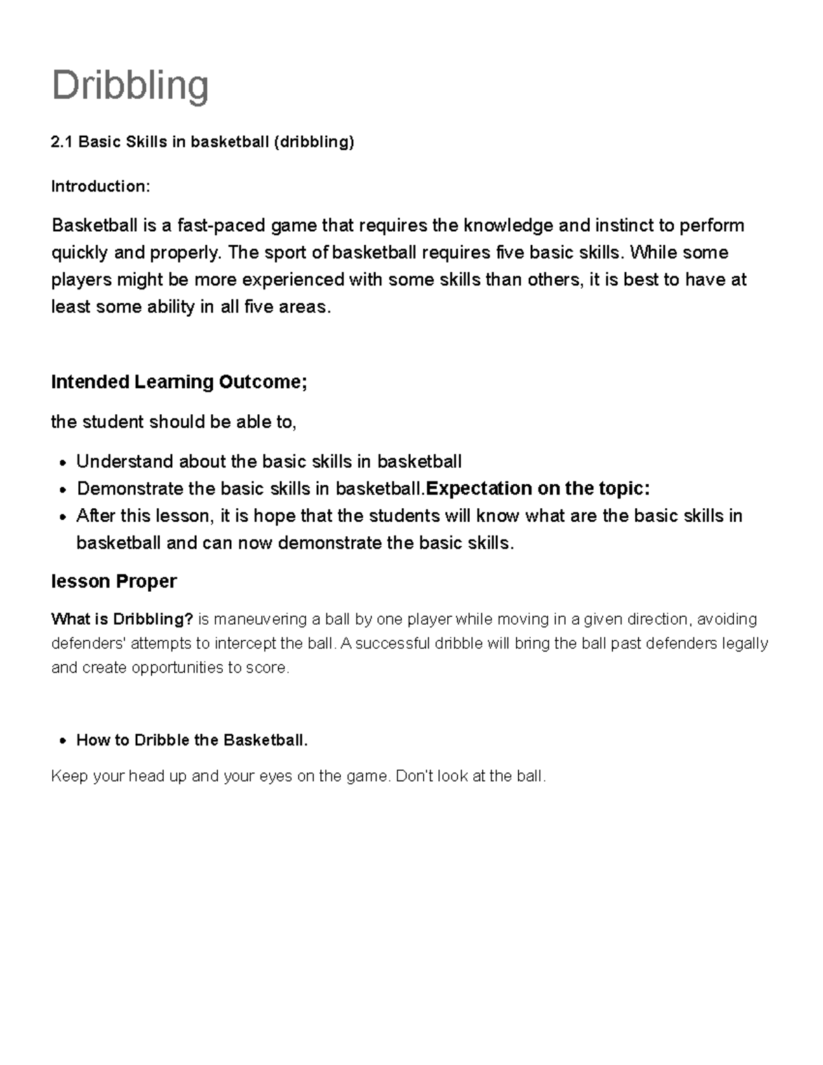 Dribbling PE 202 Physical Education 4-converted - Dribbling 2 Basic ...