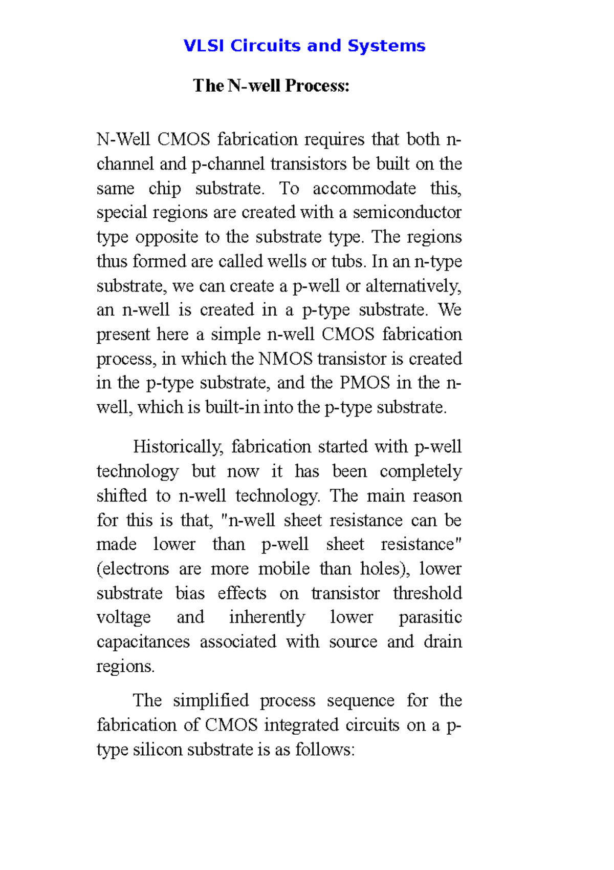 CMOS Fabrication: N-well and Twin-Tub Processes Explained (SLT5) - Studocu