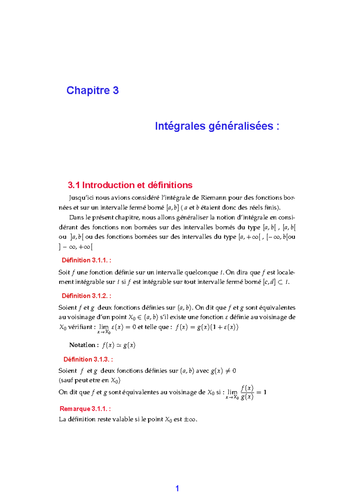 Chapitre 4 - Intégrales Généralisées (Cours) - Studocu