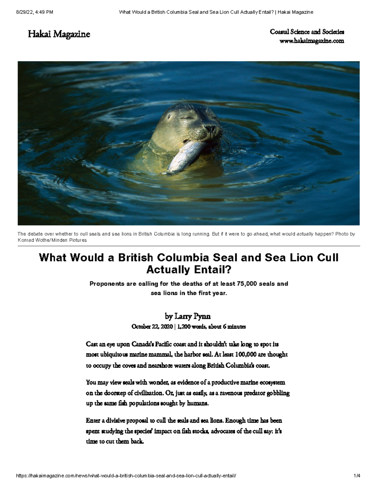 What Would a BC Seal and Sea Lion Cull Entail? - Hakai Magazine - Studocu