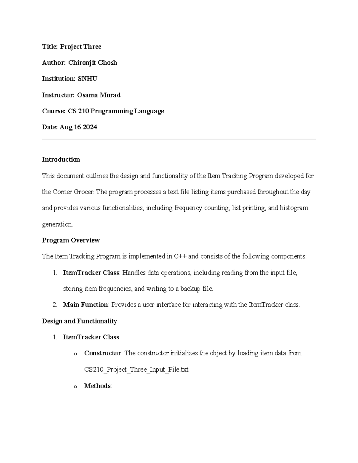 CS 210 Final Project: Item Tracking Program Overview and Design - Studocu