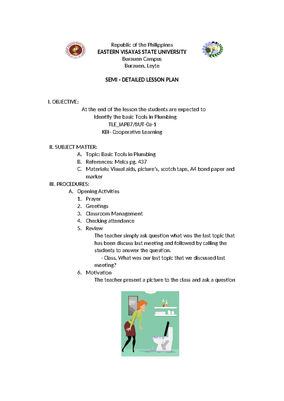 LPplumbing - lesson pla references - Republic of the Philippines ...
