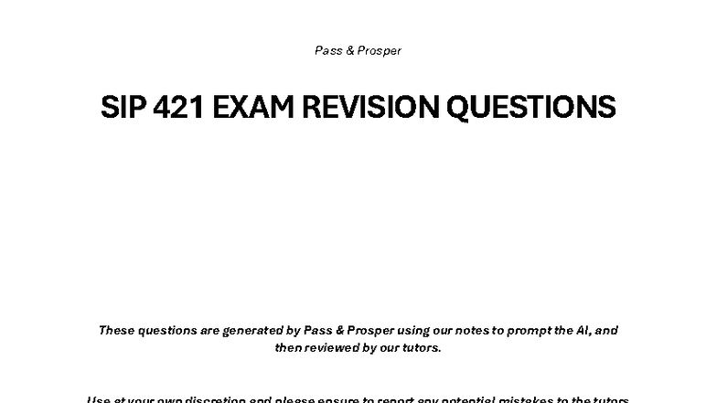 SIP 421 Final Exam Revision Questions and Answers - Studocu