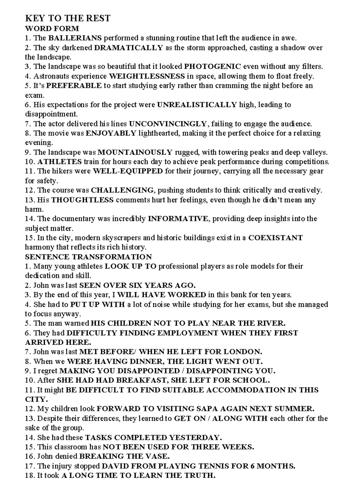 KEY TO THE REST - Practice Test - Grade 11 - Studocu