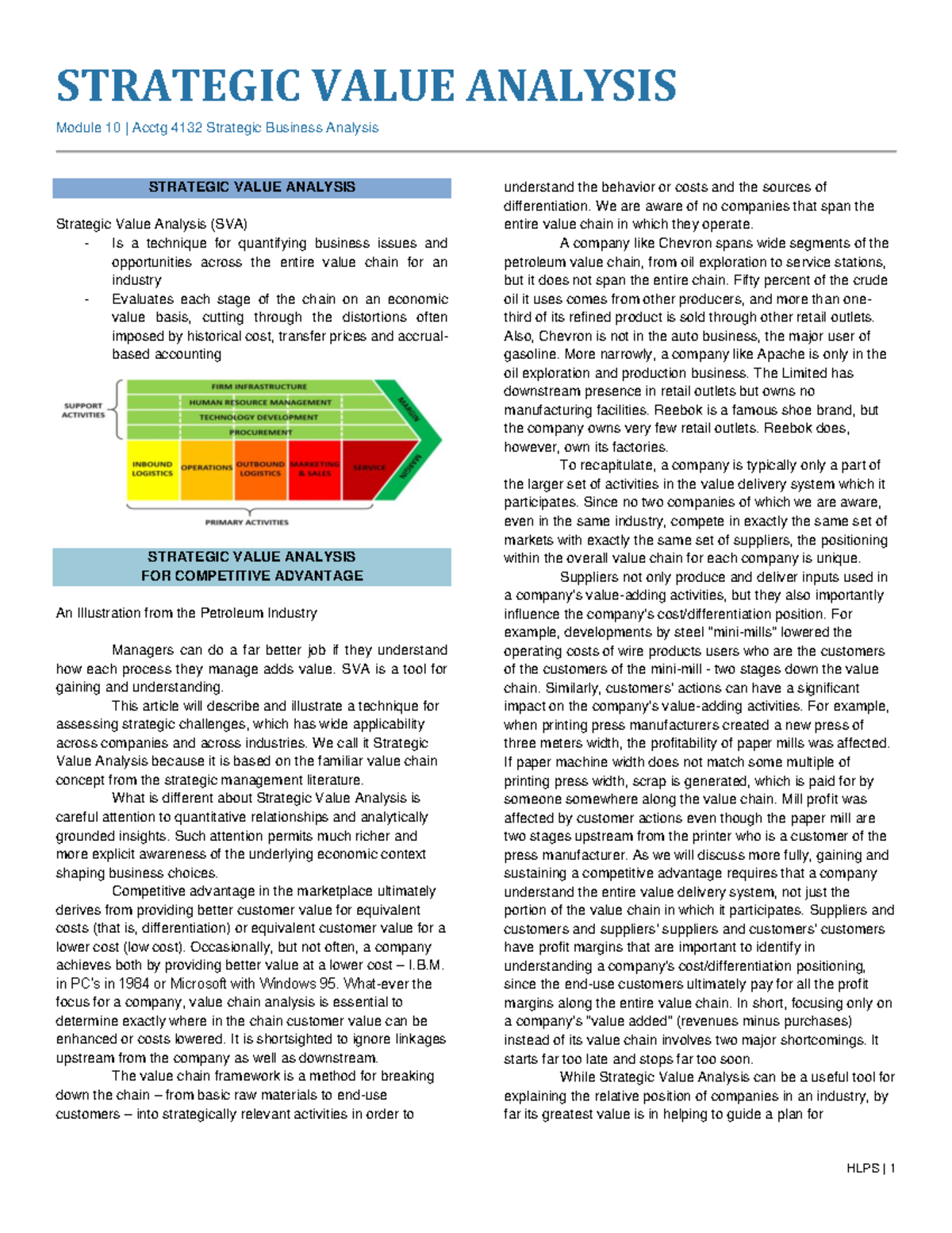 Acctg 4132 Module 10 - Strategic Value Analysis for Business Success ...