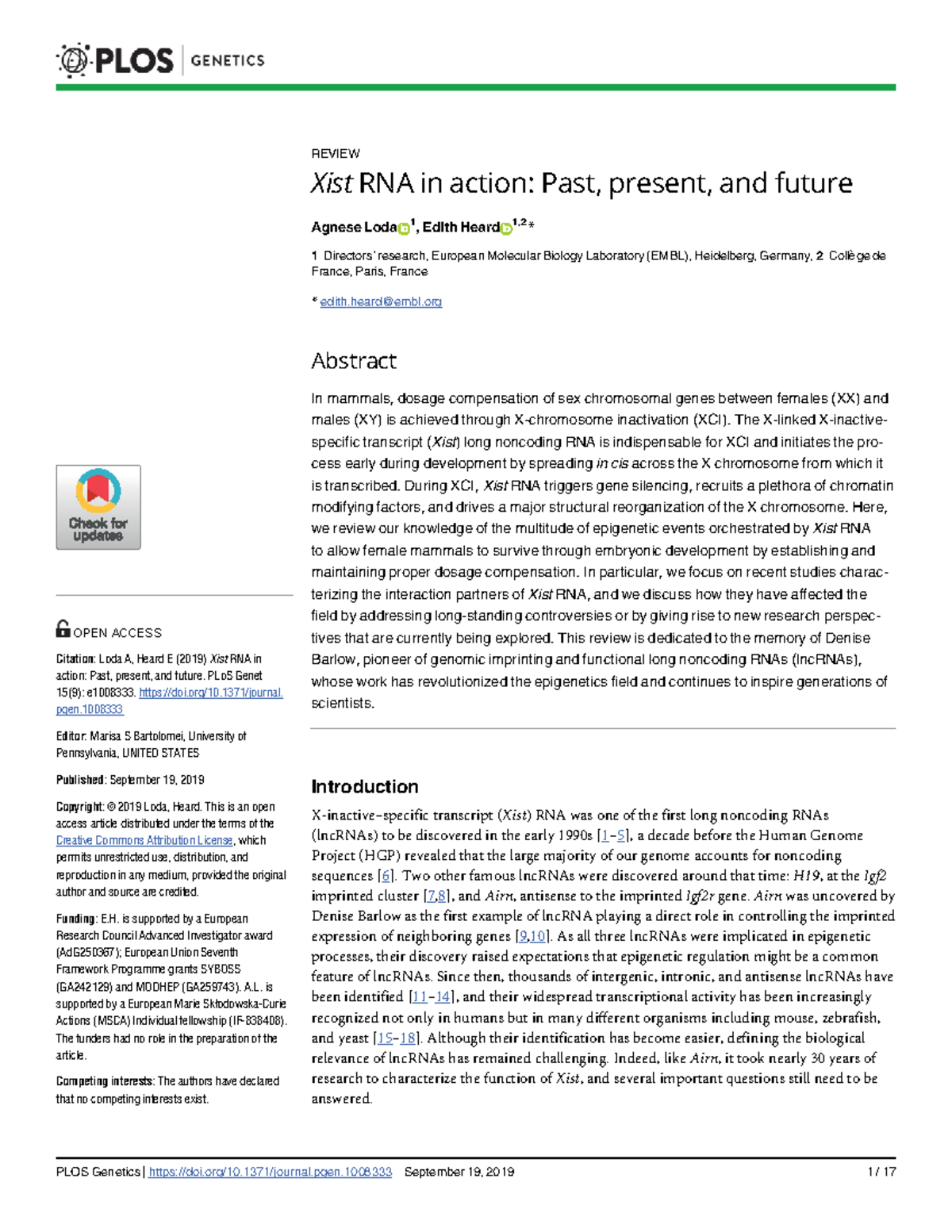 REVIEW: Xist RNA in Action - Insights into X Chromosome Inactivation ...