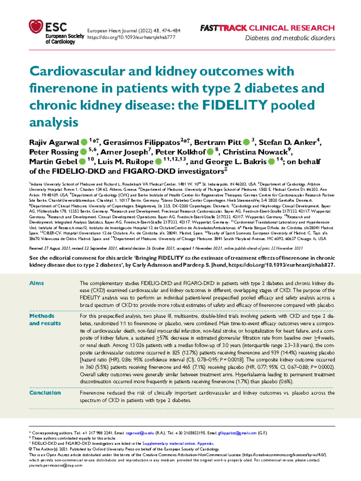 FIDELITY Study: Cardiovascular & Kidney Outcomes with Finerenone in T2D ...