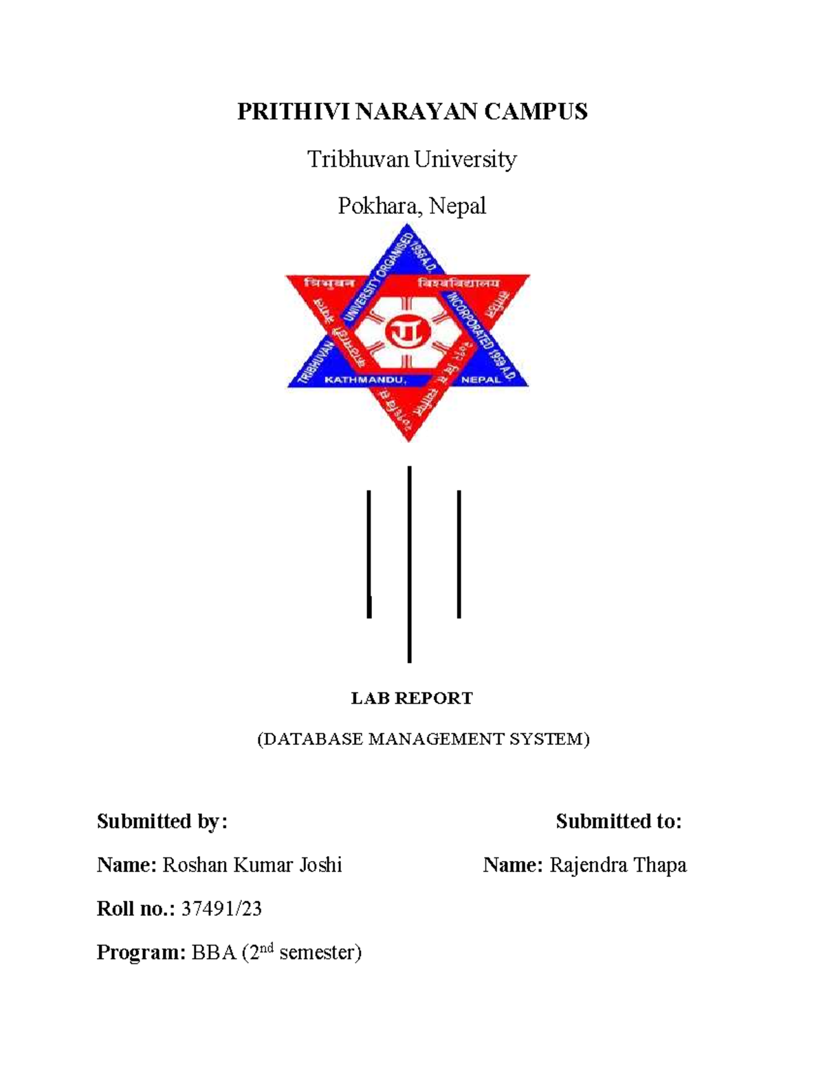 DBMS Lab Report (BBA 2nd Sem) - Practical Applications & SQL Commands - Studocu