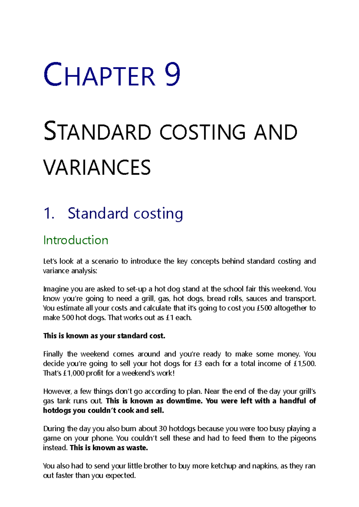 BA2 CHAPTER 9: STANDARD COSTING AND VARIANCE ANALYSIS - Studocu