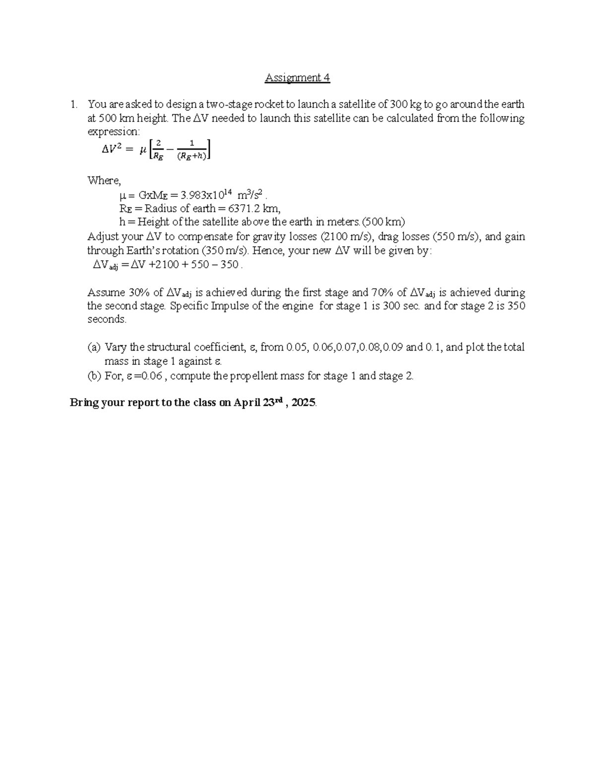 HWA 4 Sp25 - Rocket Design for Satellite Launch Assignment - Studocu