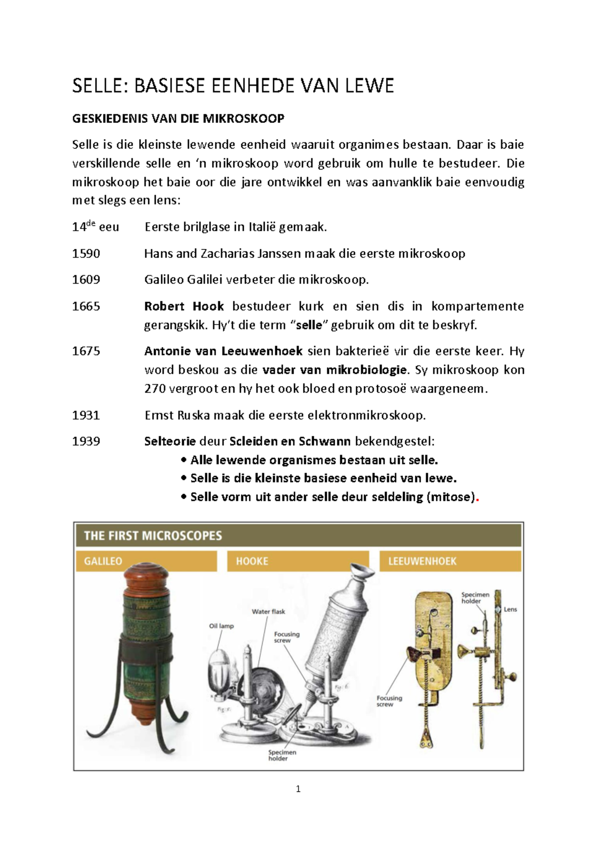 SELLE: BASIESE EENHEDE VAN LEWE - Aantekeninge vir TP Lesse - Studocu