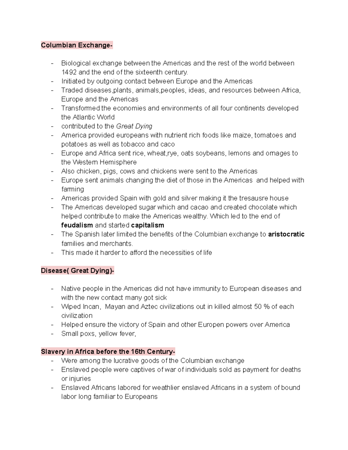 AP US History Study Guide: Columbian Exchange & Colonial Interactions ...