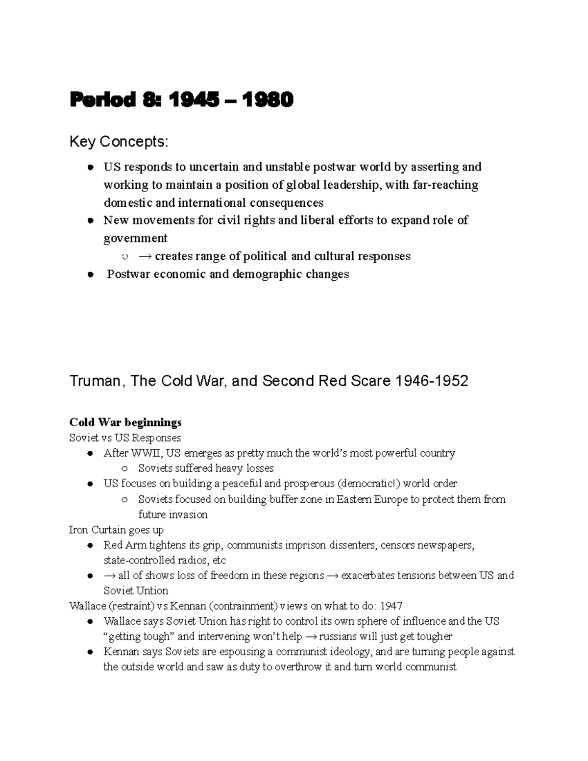 Study Notes - Period 8 1945-1980 - Period 8: 1945 – 1980 Key Concepts ...