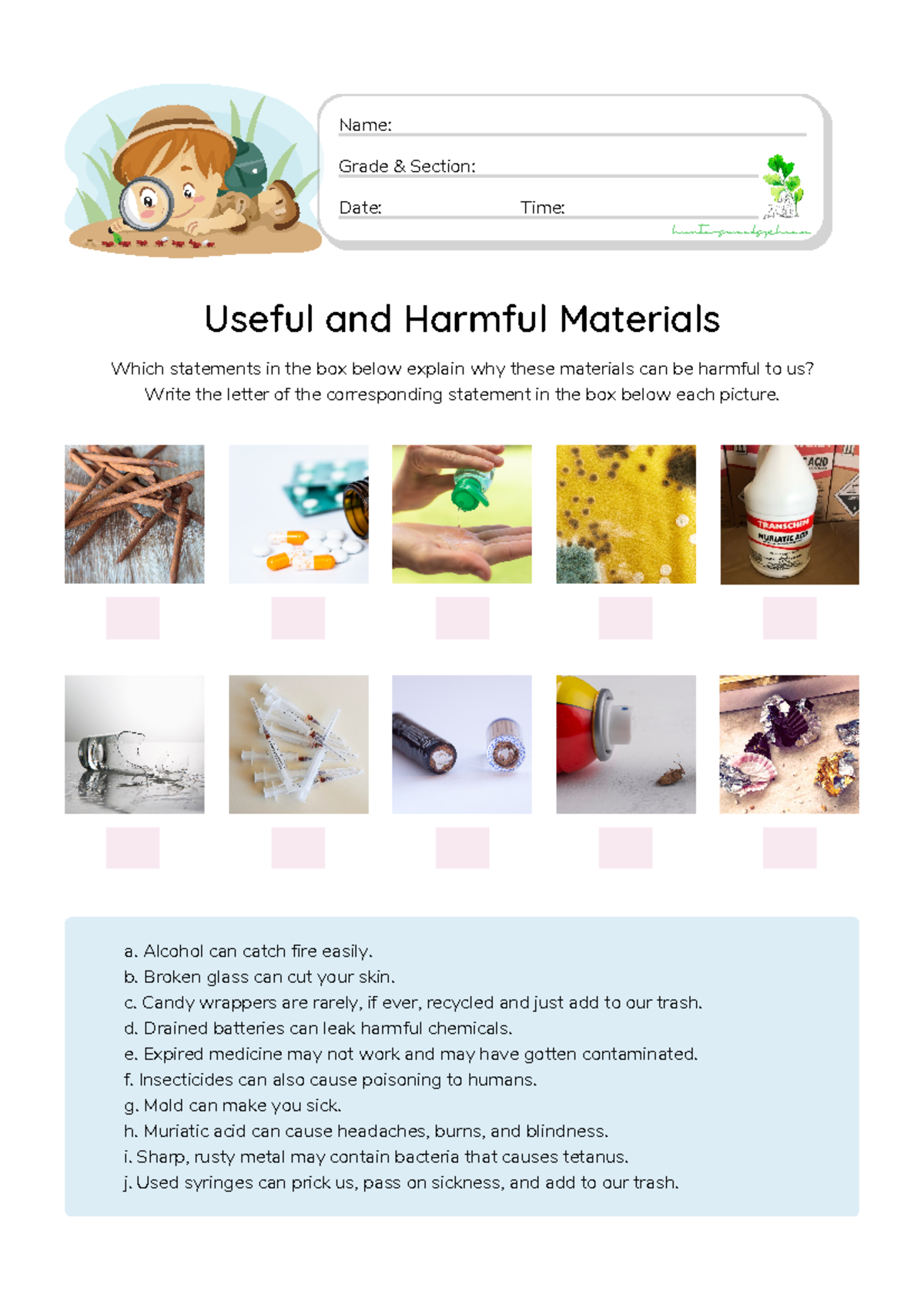 Grade 5 Worksheet 2: Identifying Useful and Harmful Materials - Studocu