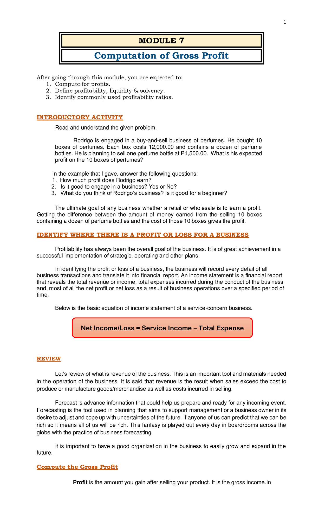 MOD 15 Computation OF Gross Profit - After going through this module ...