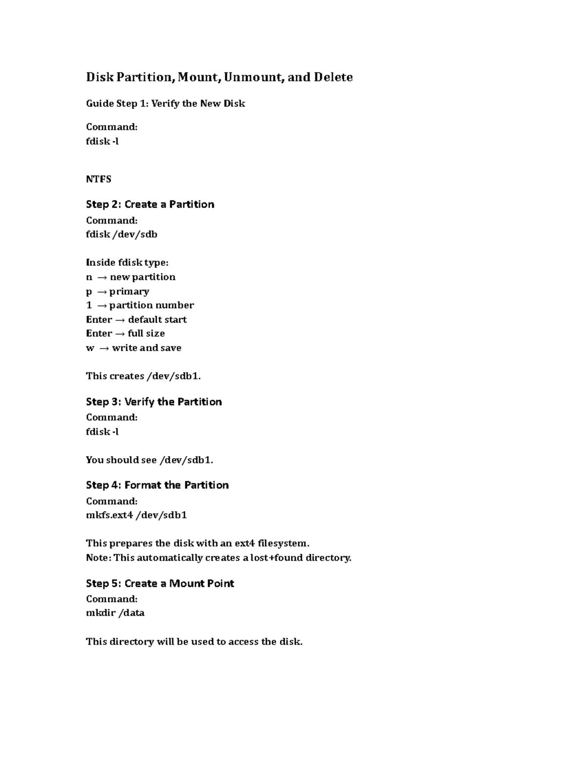 Linux Disk Partitioning & Management Guide (fdisk, mkfs, mount) - Studocu