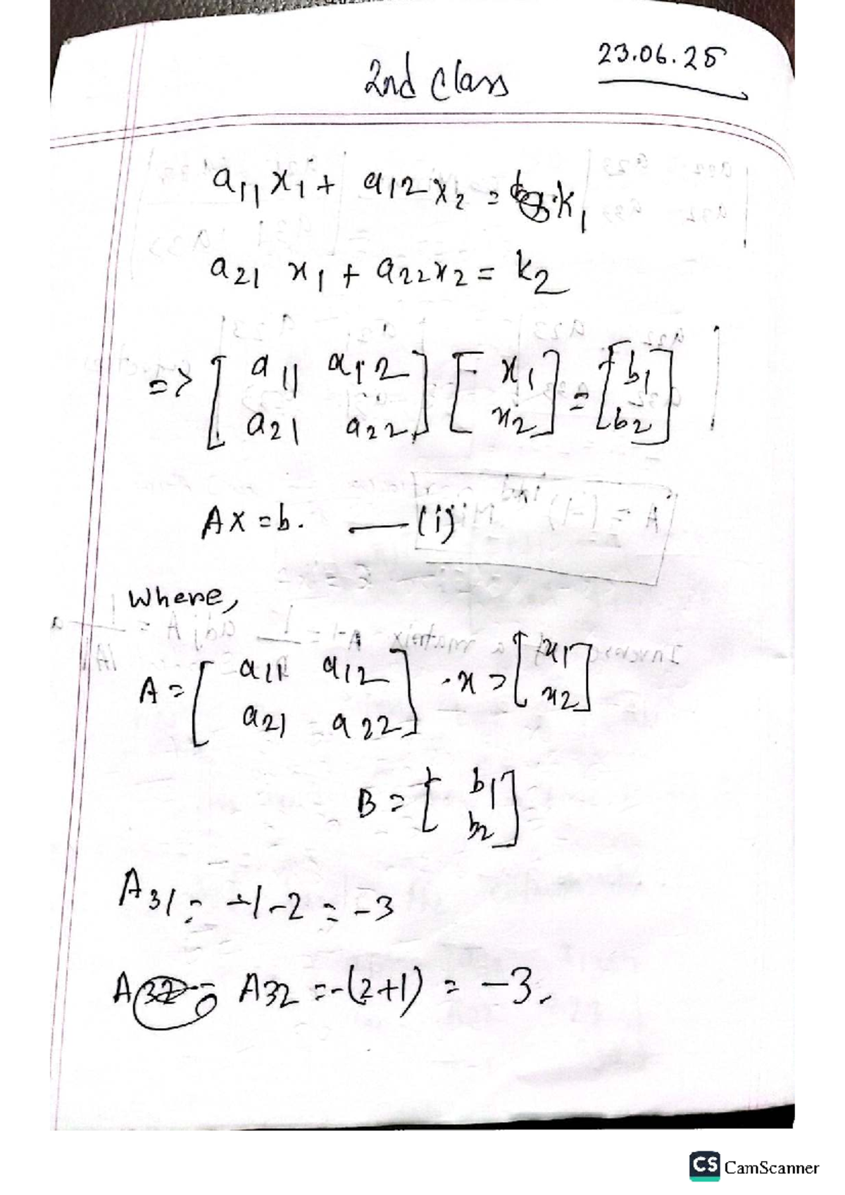 MAT 205 2nd Class Hand Notes on Gaussian Elimination - Studocu