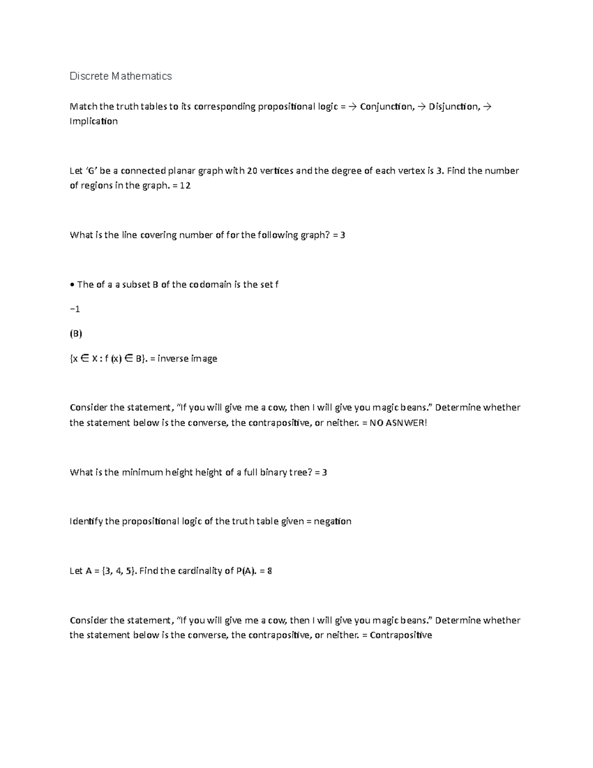 Discrete Mathematics - Discrete Mathematics Match the truth tables to its corresponding - Studocu