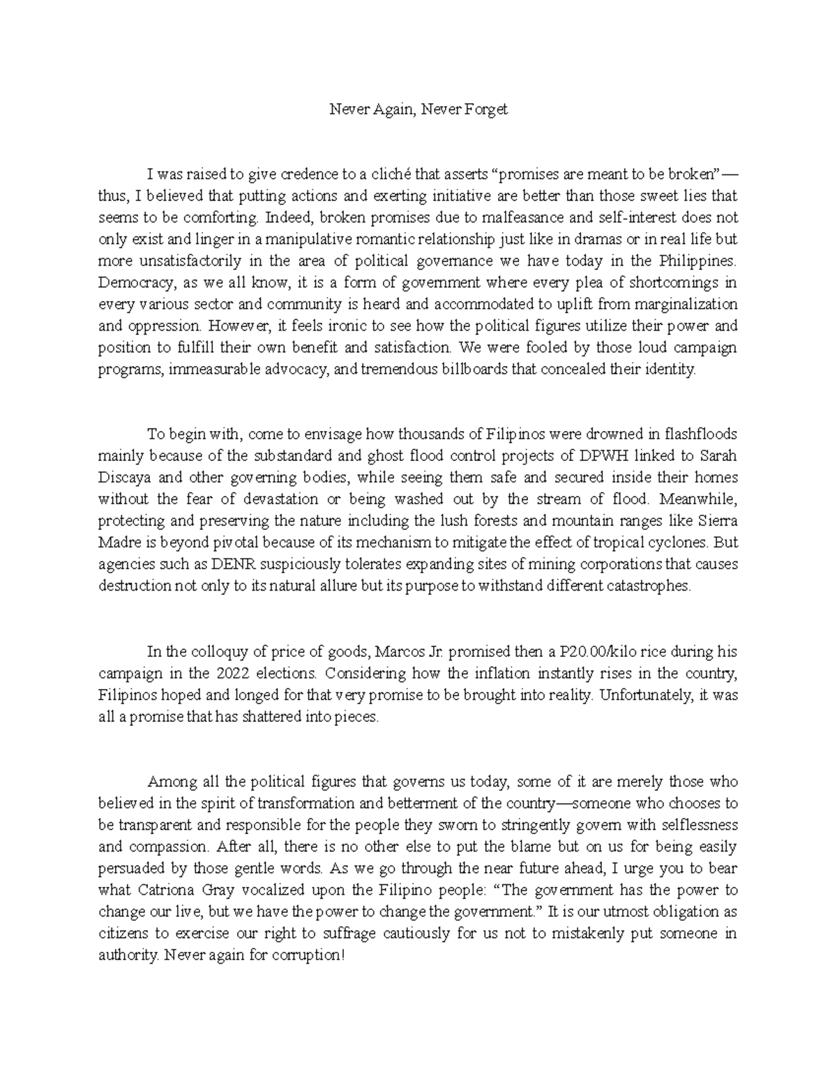 Reflection Paper: Political Promises and Governance in the Philippines ...