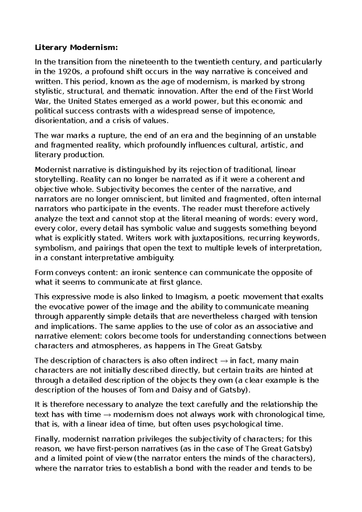 Literary Modernism in The Great Gatsby: A Study of 1920s Narratives ...