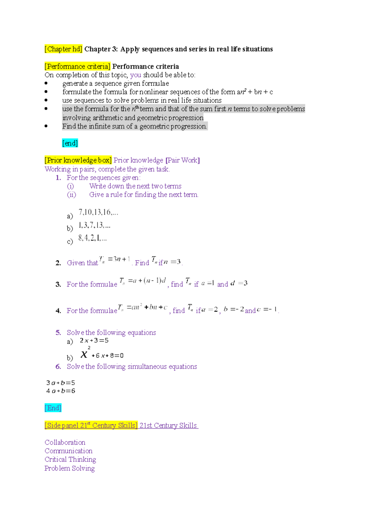 Mathematics II Chapter 3: Sequences and Series in Real Life ...