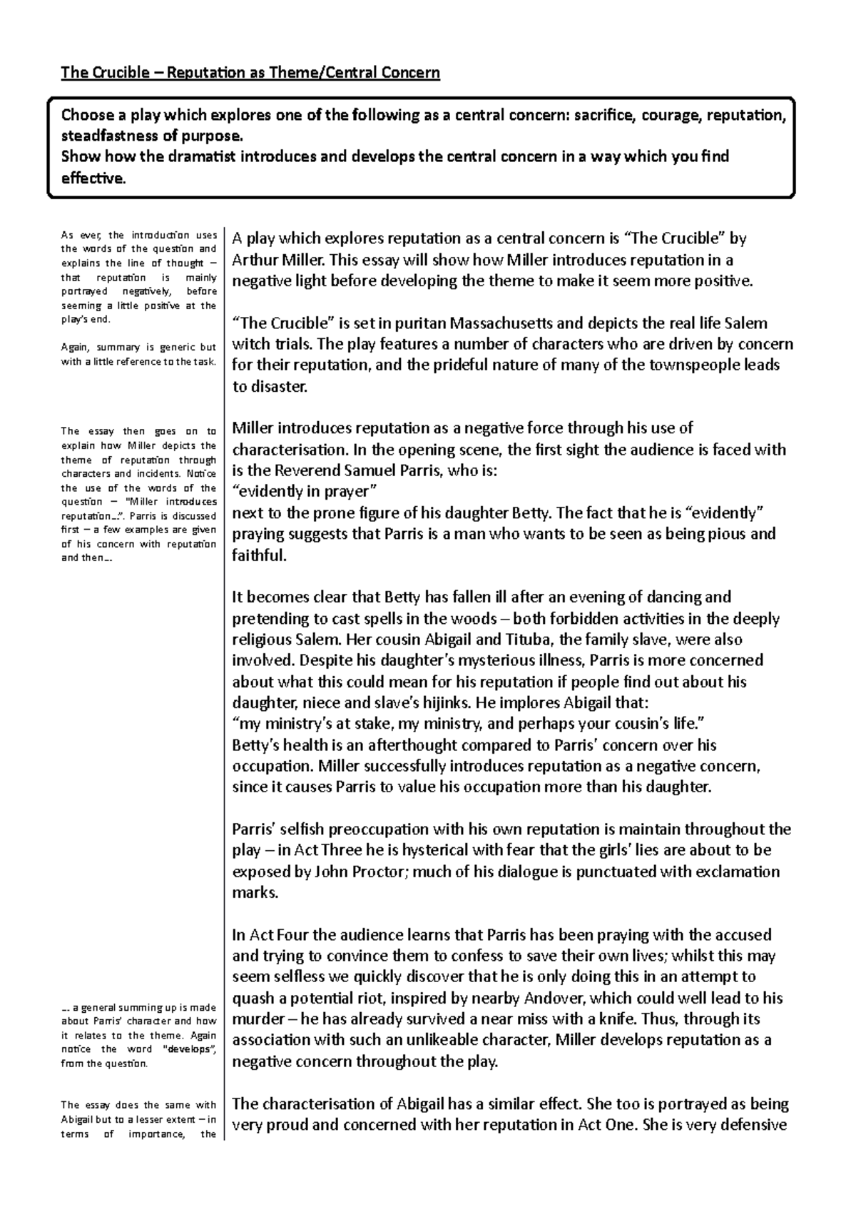 Reputation in The Crucible: A Thematic Exploration Essay (ENG101) - Studocu
