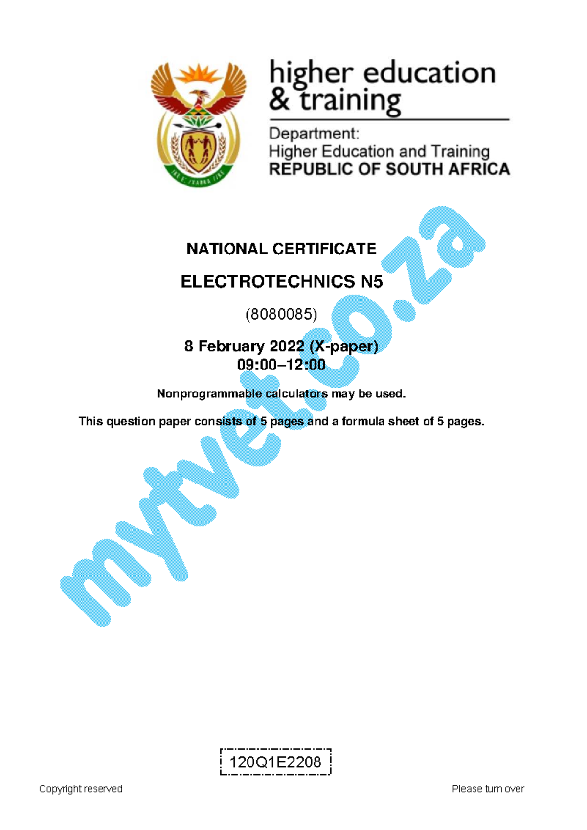 Electrotechnics N5 Final Exam Question Paper - February 2022 - Studocu