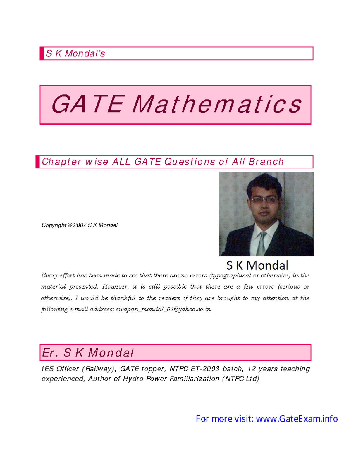 GATE Mathematics: Chapter-wise GATE Questions by S.K. Mondal - Studocu