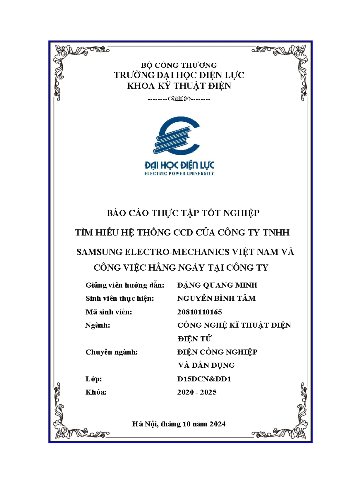 Báo cáo TThực Tập Tốt Nghiệp - Hệ Thống CCD Tại Samsung SEMV 2024 - Studocu