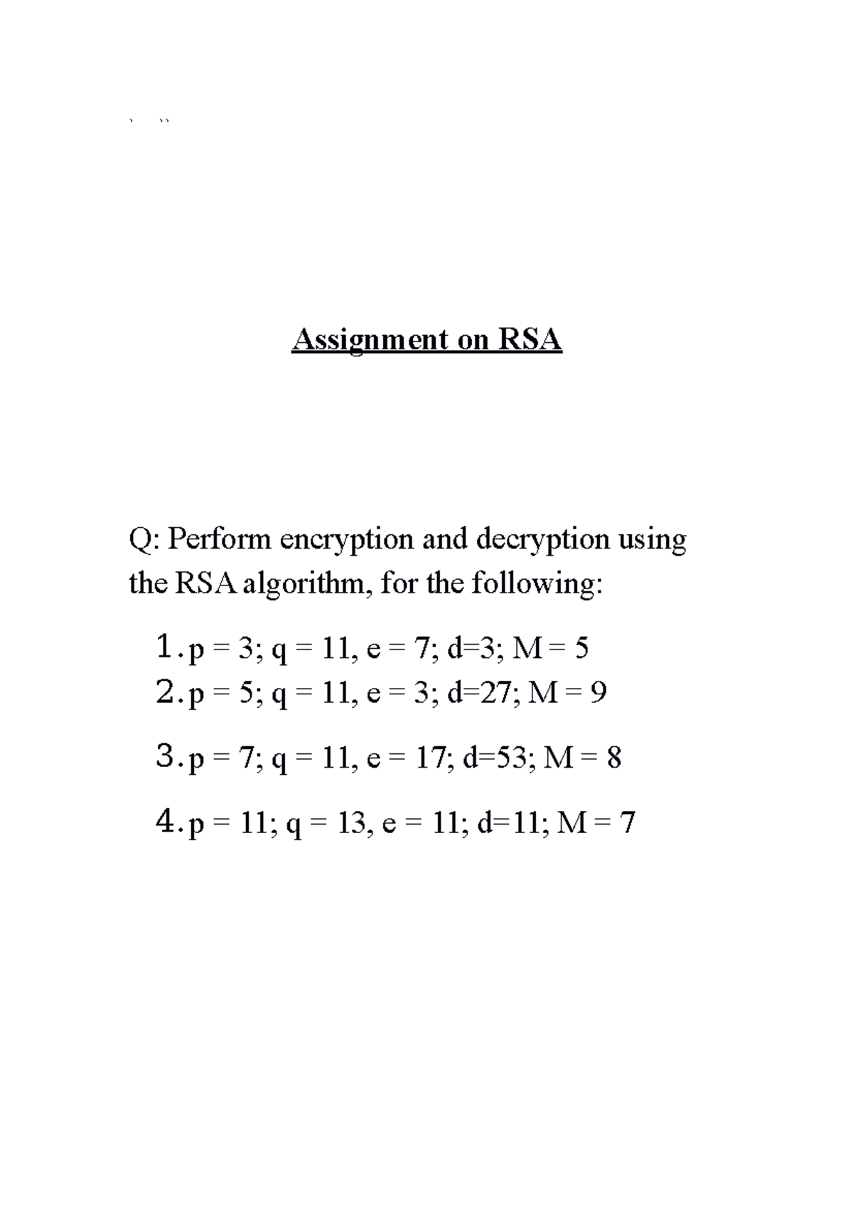 RSA Assignment: Encryption and Decryption Problems - Studocu