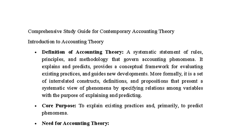 Contemporary Accounting Theory: Comprehensive Study Guide (ACC501 ...