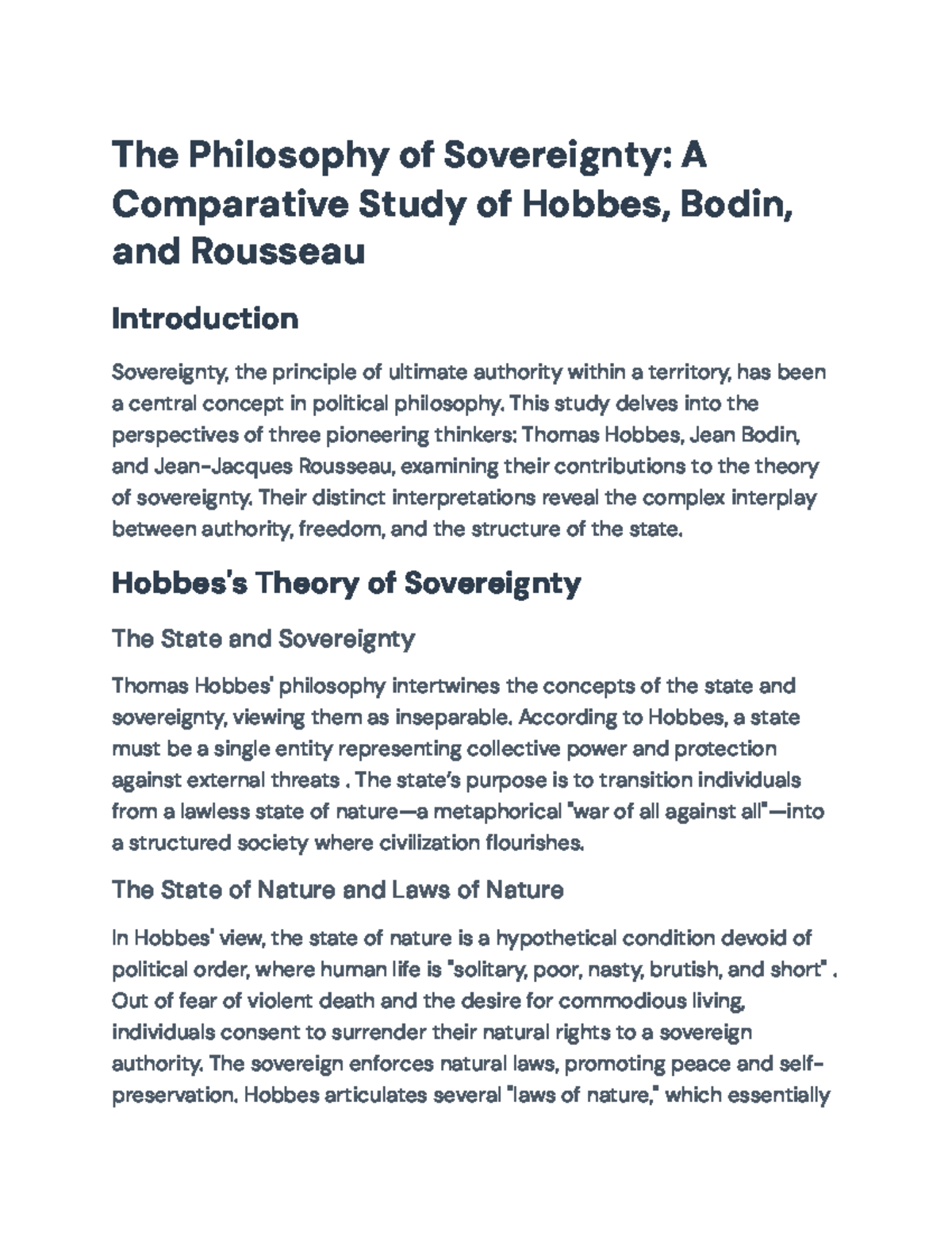 Comparative Analysis of Sovereignty: Hobbes, Bodin, and Rousseau - The ...