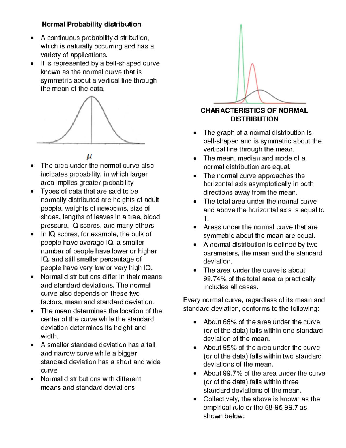 STS- Finals - Reviewer: Normal Probability Distribution Insights - Studocu