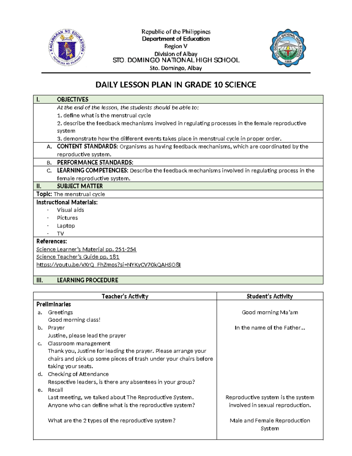Dlp menstrualcycle - detailed lesson plan in menstrual cycle - DAILY ...