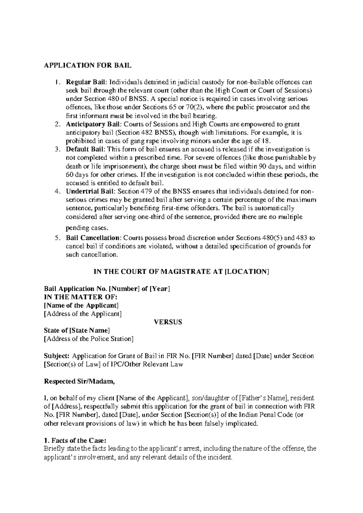 UNIT-3 DPC - BAIL & LEGAL APPLICATIONS NOTES AND TEMPLATE SAMPLES - Studocu