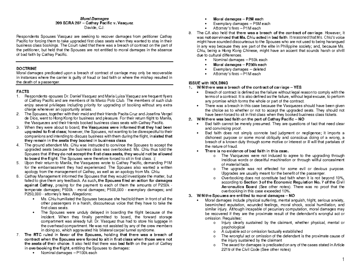 Moral Damages in Cathay Pacific v. Vasquez: Case Study 399 SCRA 207 ...