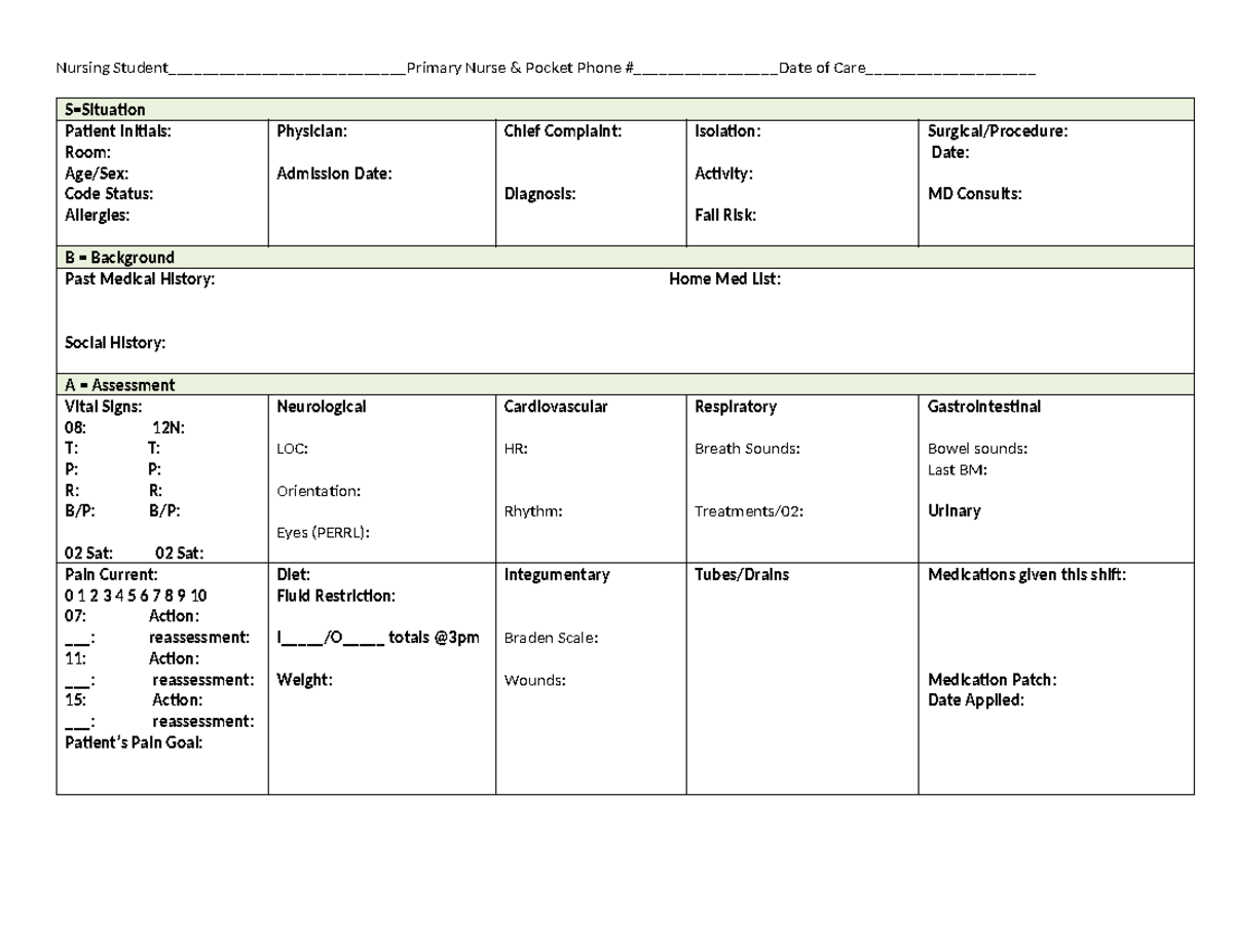Report Sheet General - coursework - Nursing Student ...
