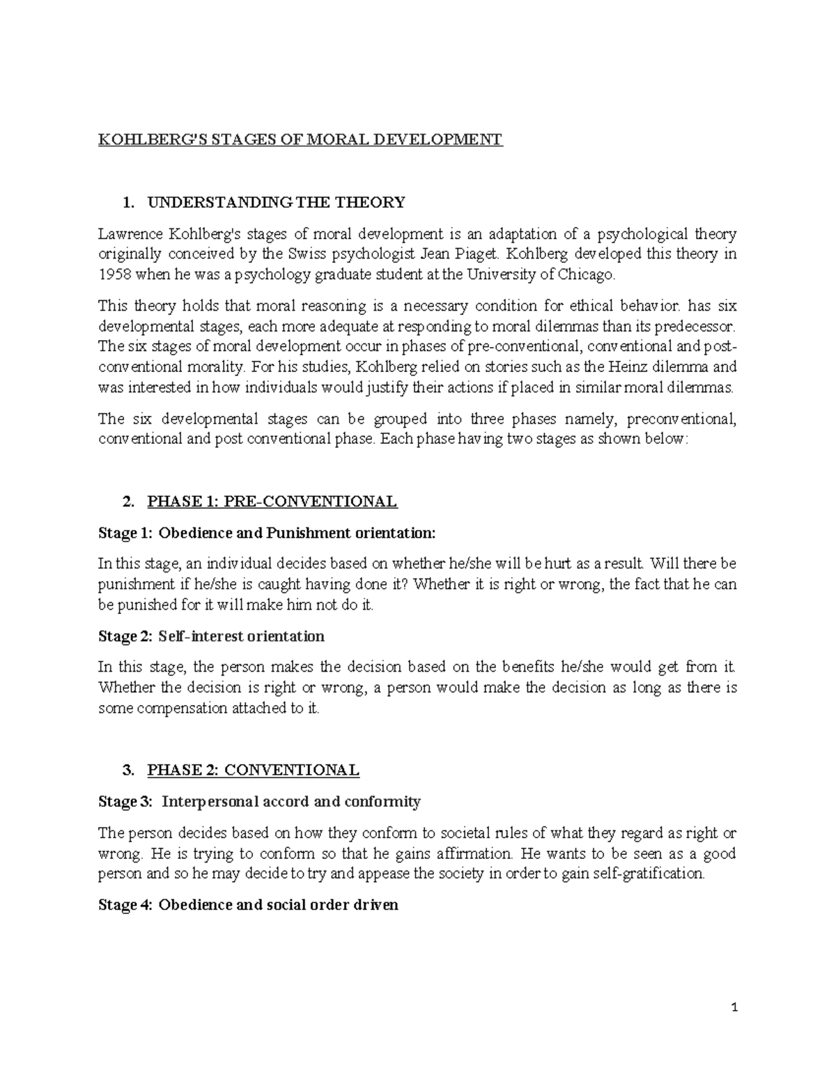 Kohlberg's Theory of Moral Development: Stages Explained - Studocu