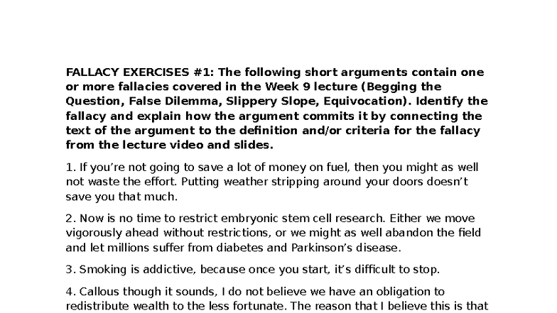 Fallacy Exercises #1 - Practice Work for PHIL 101 - Studocu