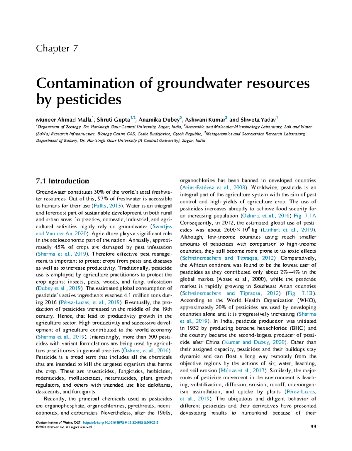 Chapter 7: Groundwater Contamination by Pesticides - Malla et al. - Studocu