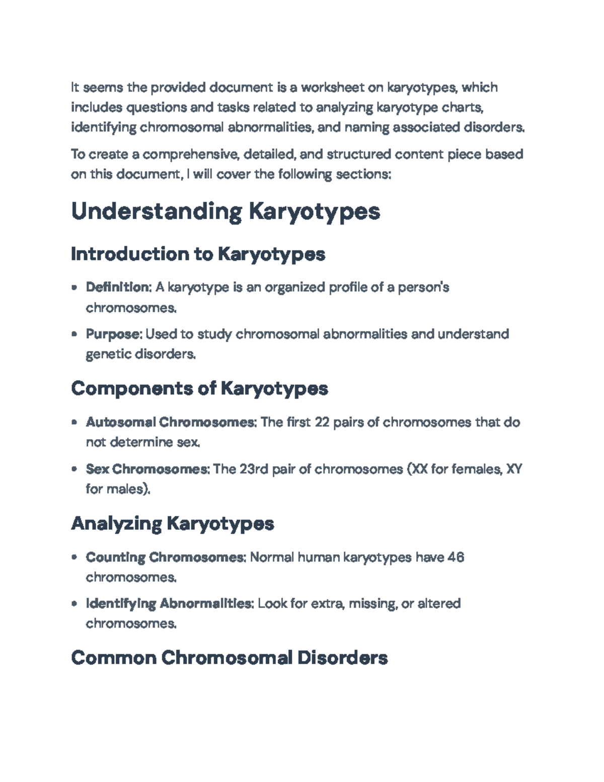 Karyotype Analysis Worksheet: Identifying Chromosomal Abnormalities ...