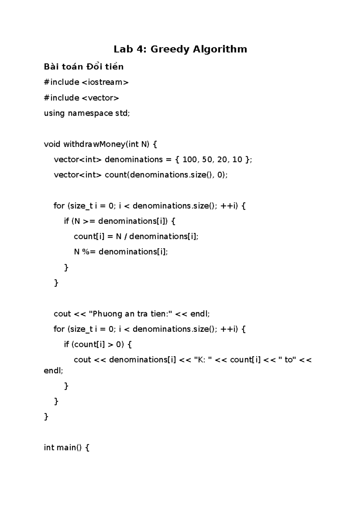 Lab 4: Greedy algorithms for coin change and TSP problems - Studocu