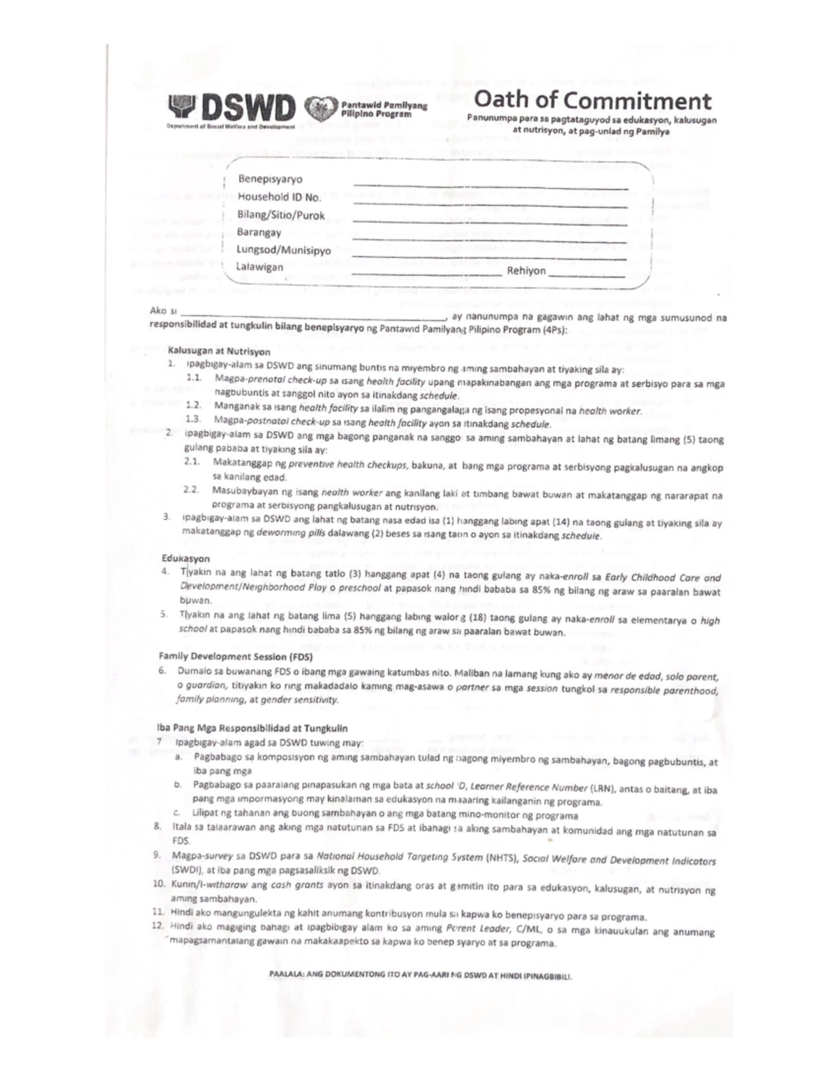 DSWD Oath of Commitment for Pantawid Pamilyang Pilipino Program (4Ps ...