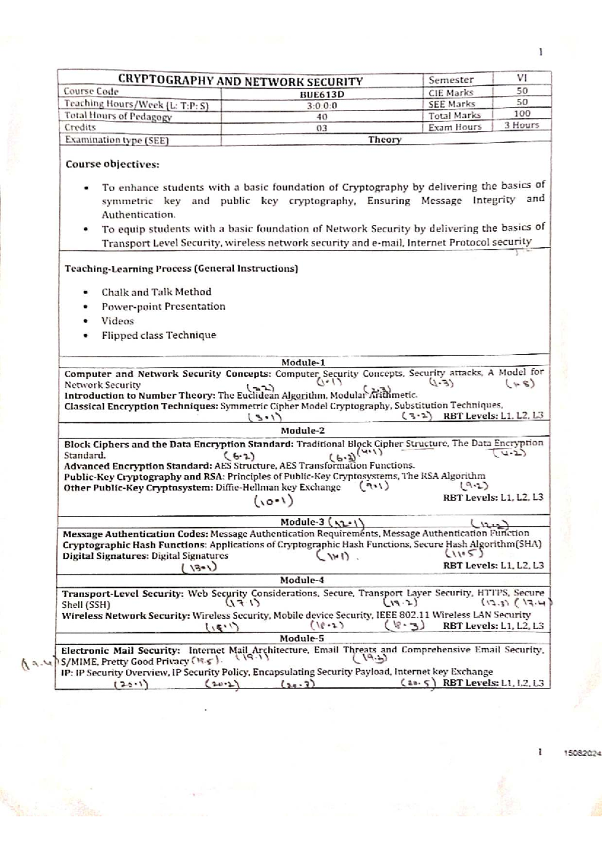 BUE613D Semester VI Cryptography & Network Security Syllabus - Studocu